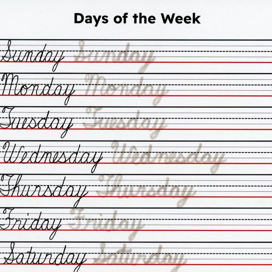 Cursive Practice Worksheet for Days of the Week. With Video Tutorial ...