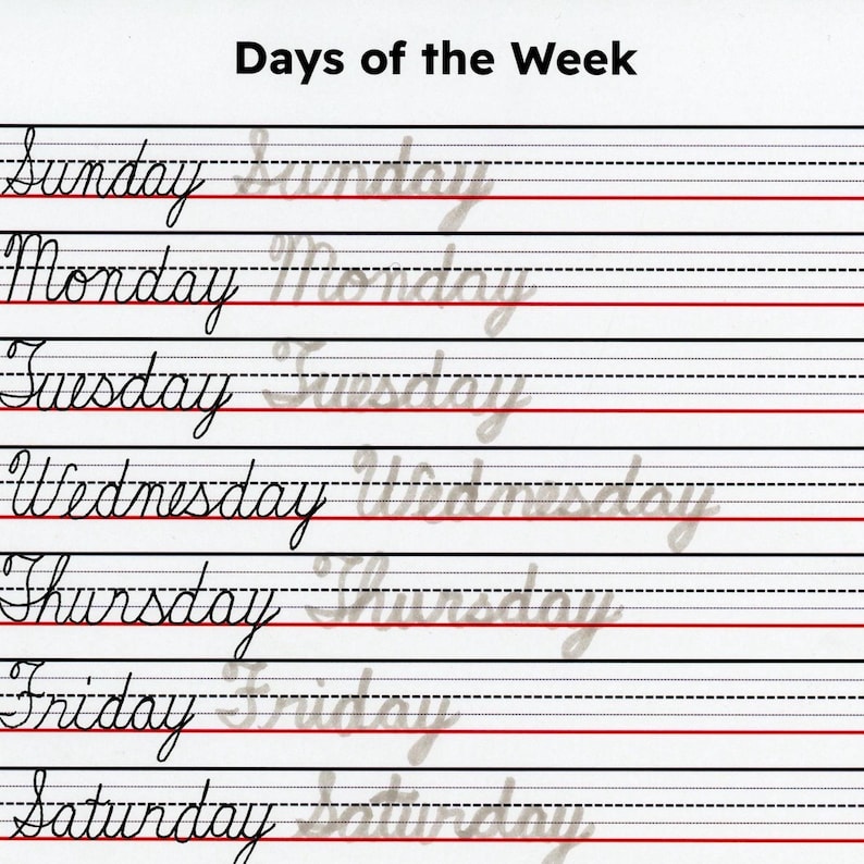 Cursive Practice Worksheet for Days of the Week. With Video Tutorial ...