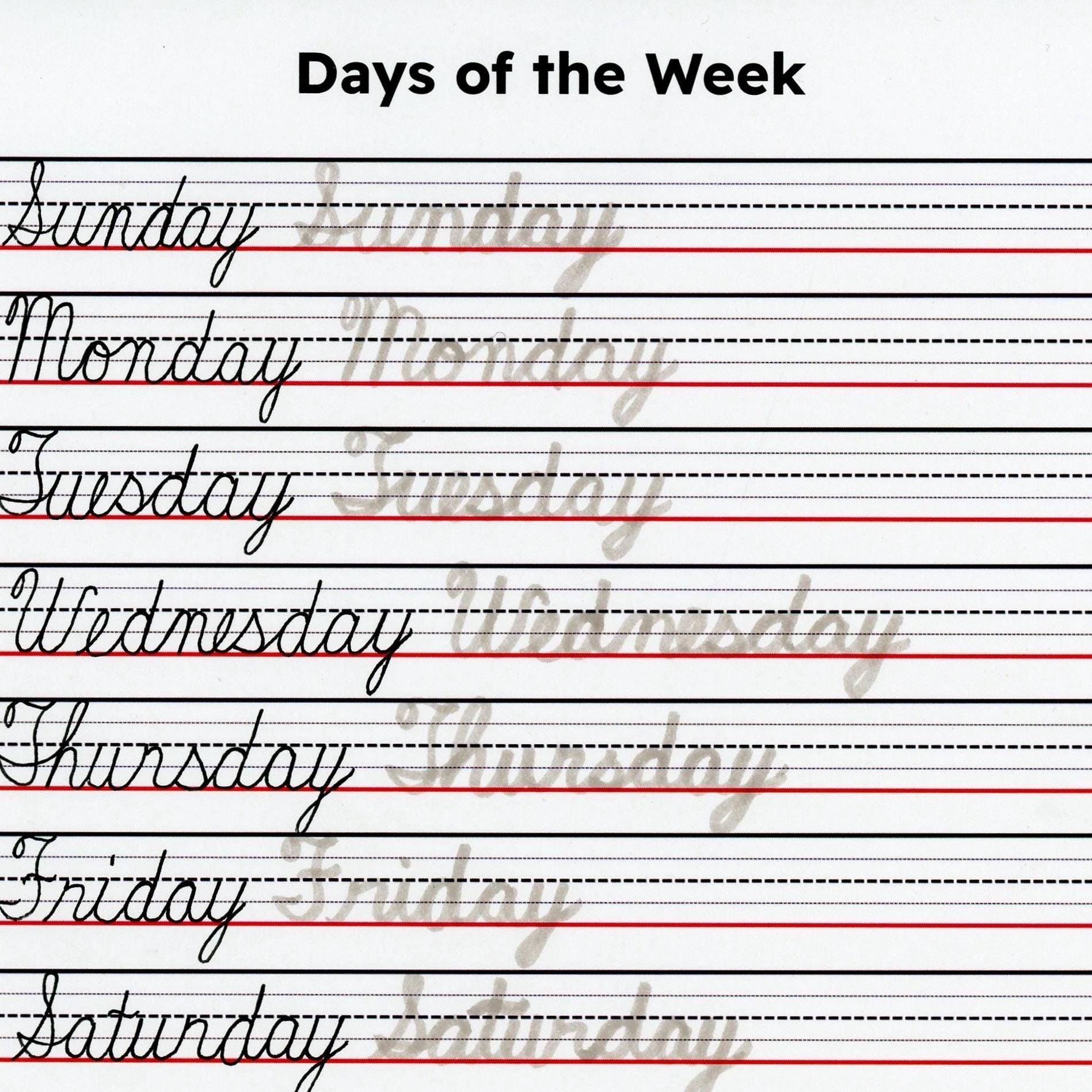 Cursive Practice Worksheet for Days of the Week. With Video Tutorial ...