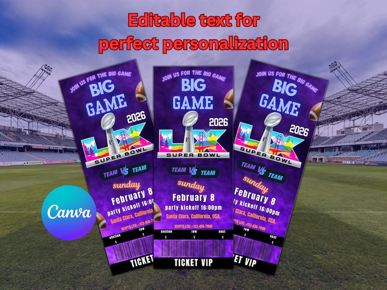 Big Game Party Invitation| LX 2026 | Canva Editable Invite | Digital ...
