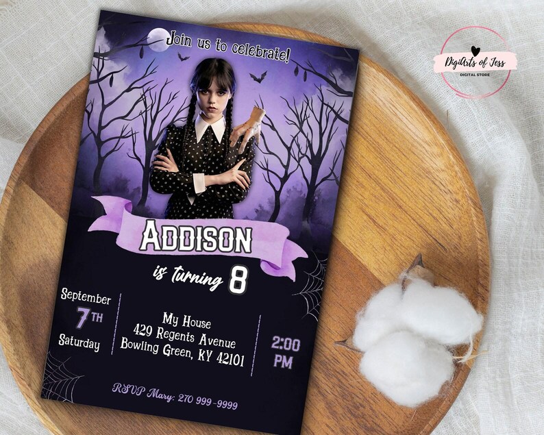 Editable Wednesday Birthday Invitation Template | Printable Wednesday ...