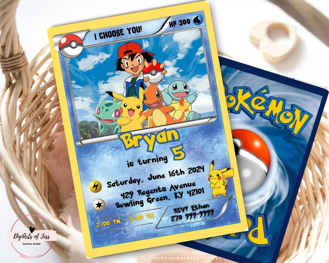 Pokemon Card Invitation | Editable Pokemon Birthday Invitation ...