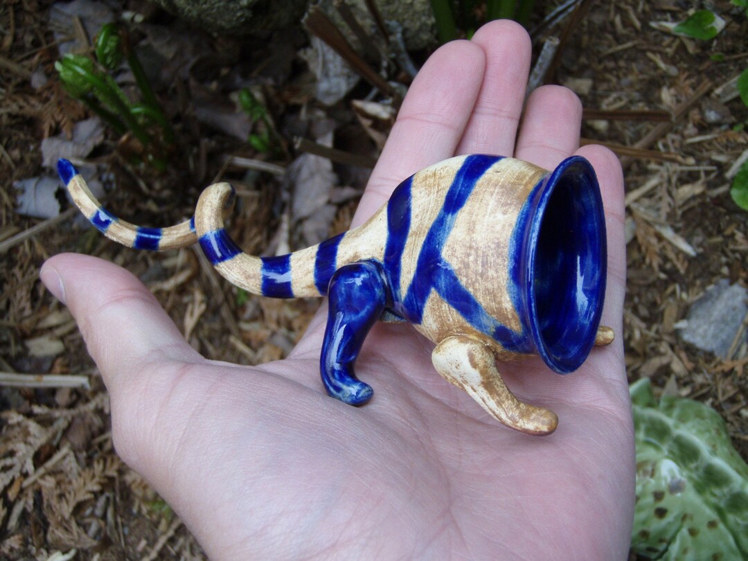 Curly Creature Ceramic Art, Brown With Blue Stripes Curly Creature 1 - Etsy