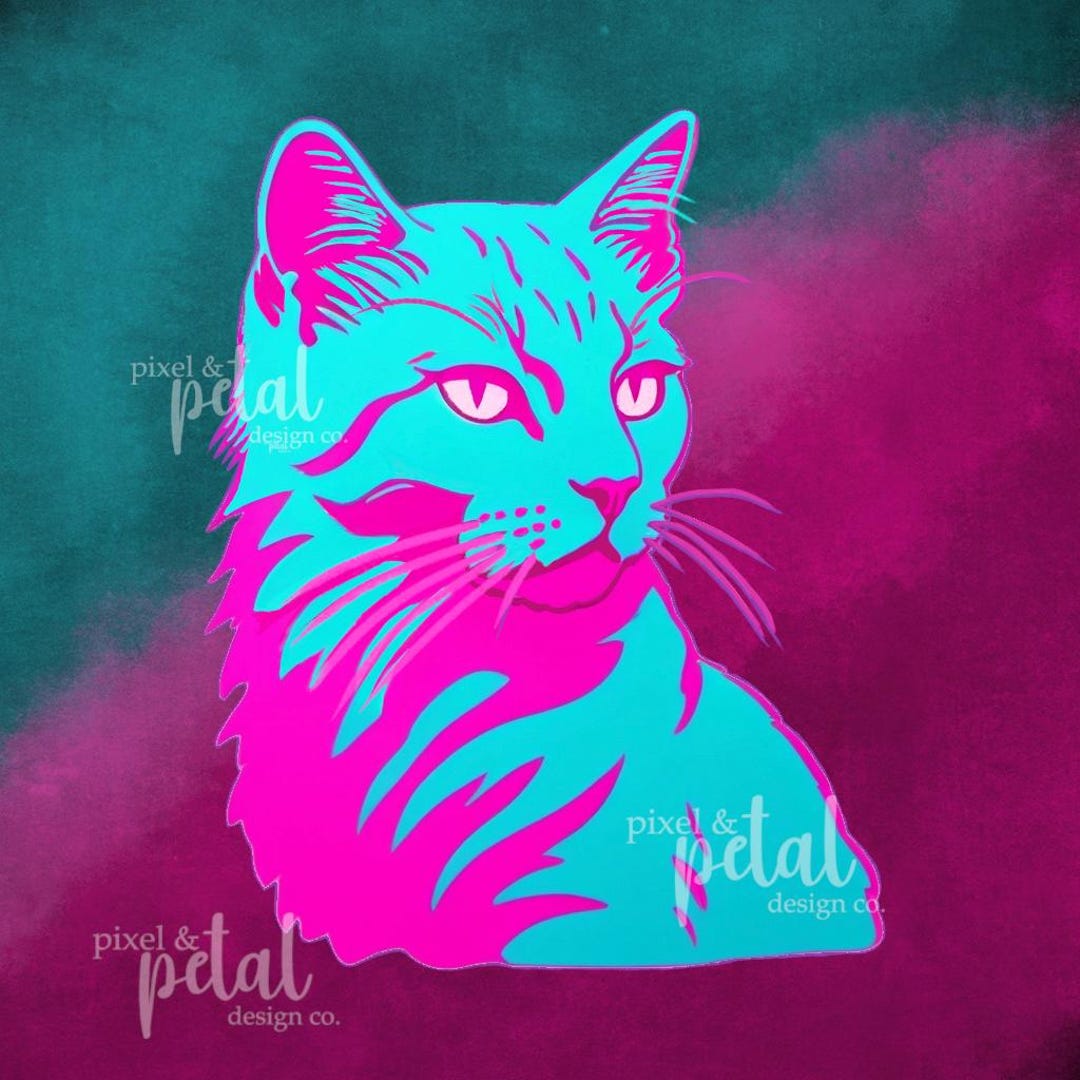 Neon Cat Clipart, Digital Download, Cute and Colorful Digital Art ...