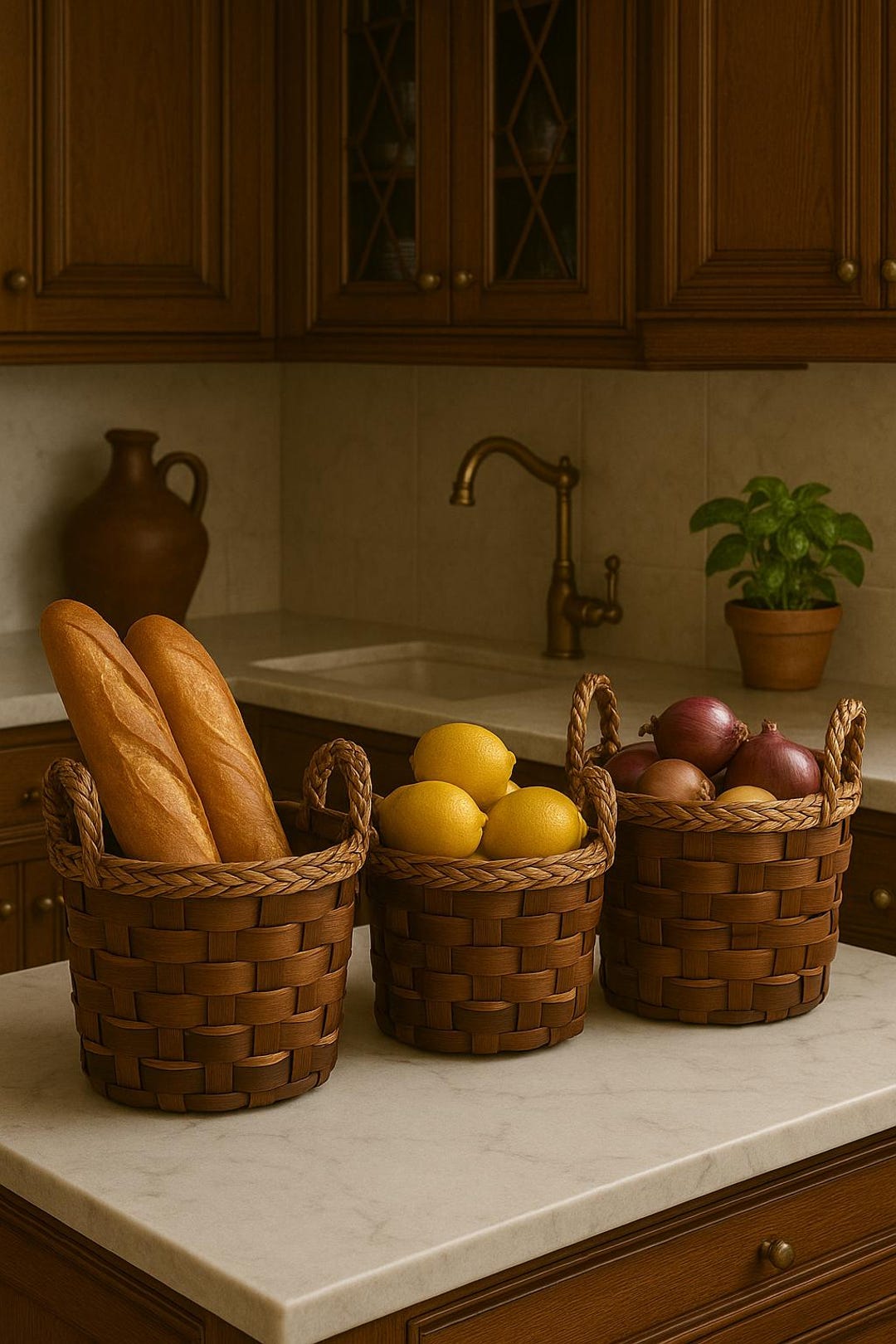 Tall Woven Basket Set (3 Pcs) | Wood Chip Storage Baskets With Handles ...
