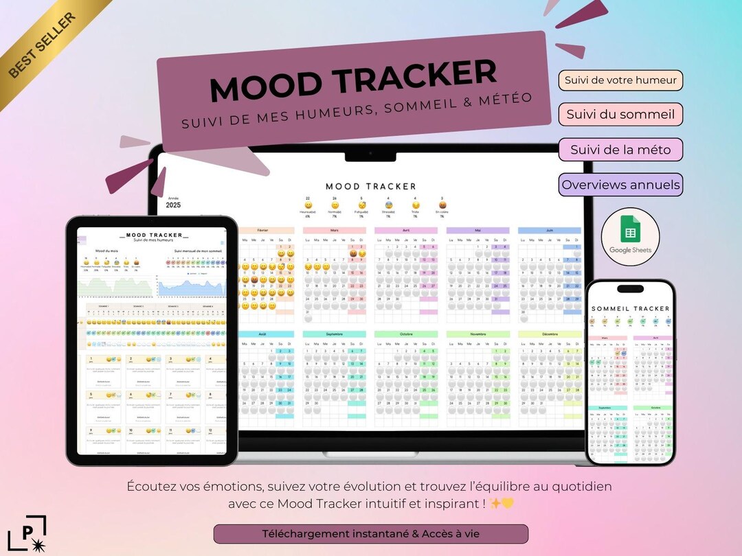 Daily Mood Tracker Spreadsheet, Sleep Tracker, Weather Tracker, Mood ...