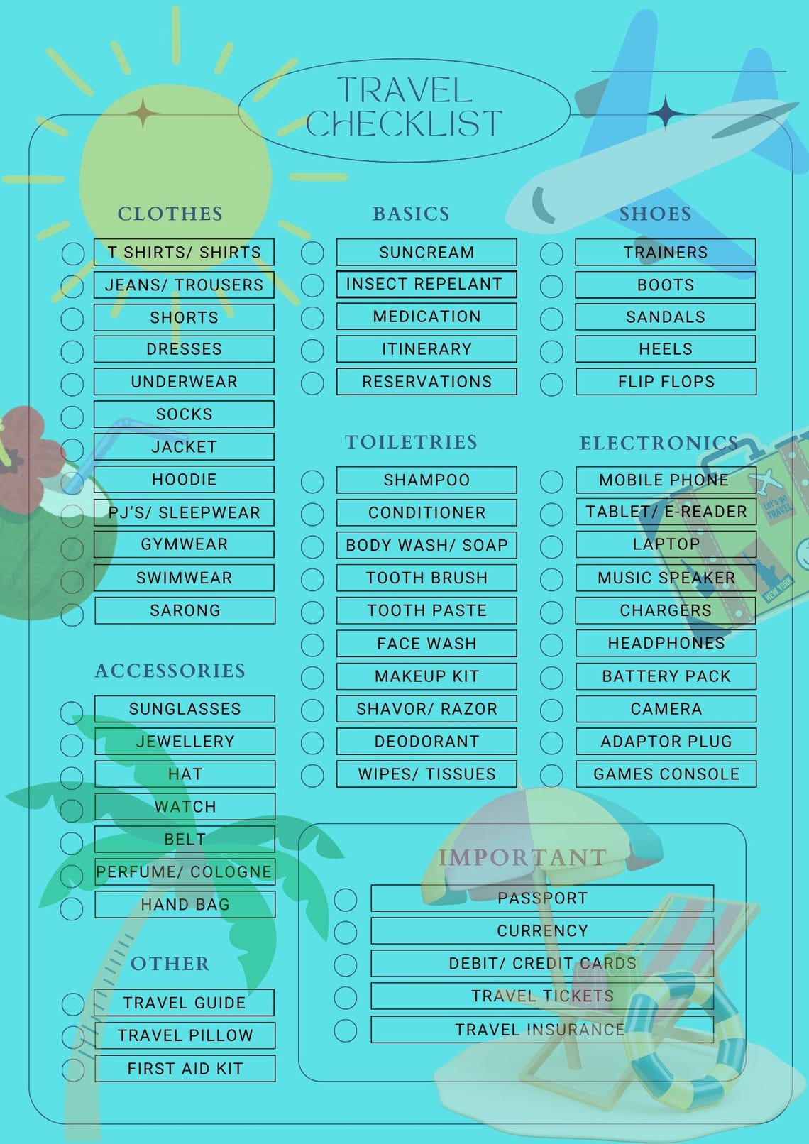 Editable Travel Packing List – Printable Travel Checklist & Vacation ...