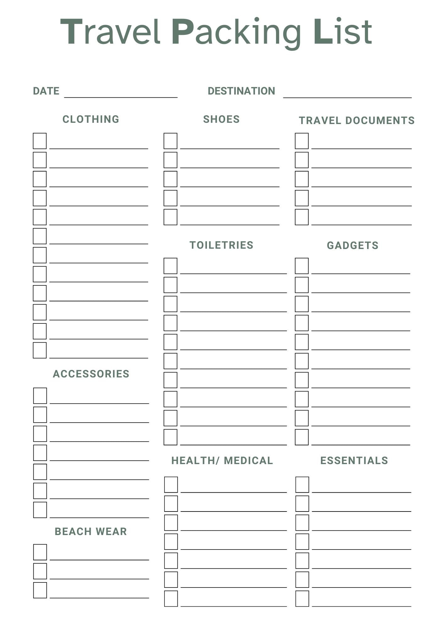 Printable Travel Packing List & Editable Vacation Checklist | Travel ...