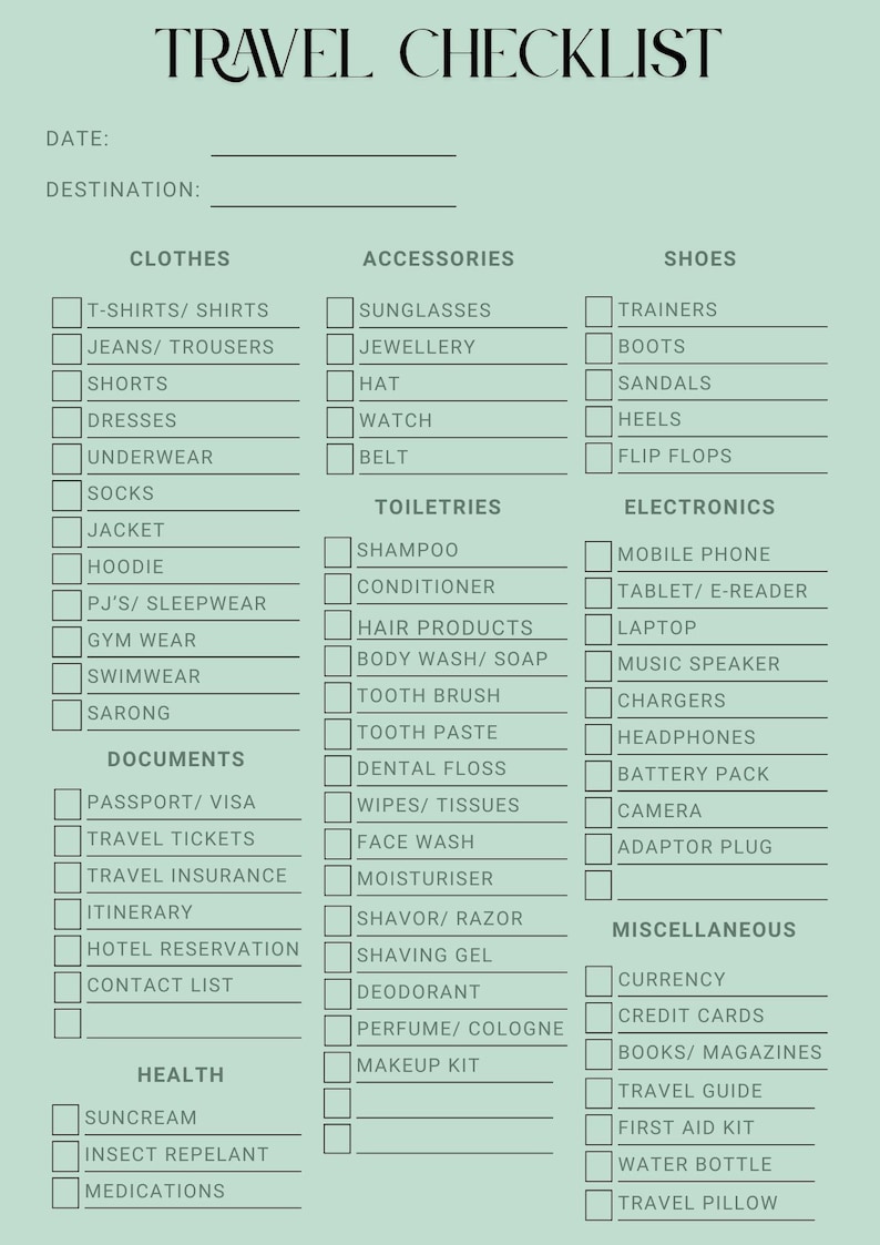 Travel Packing List – Printable and Editable Travel Checklist ...