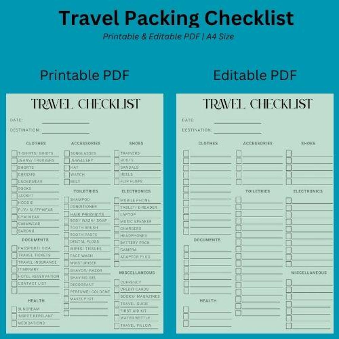 Travel Packing List – Printable and Editable Travel Checklist ...