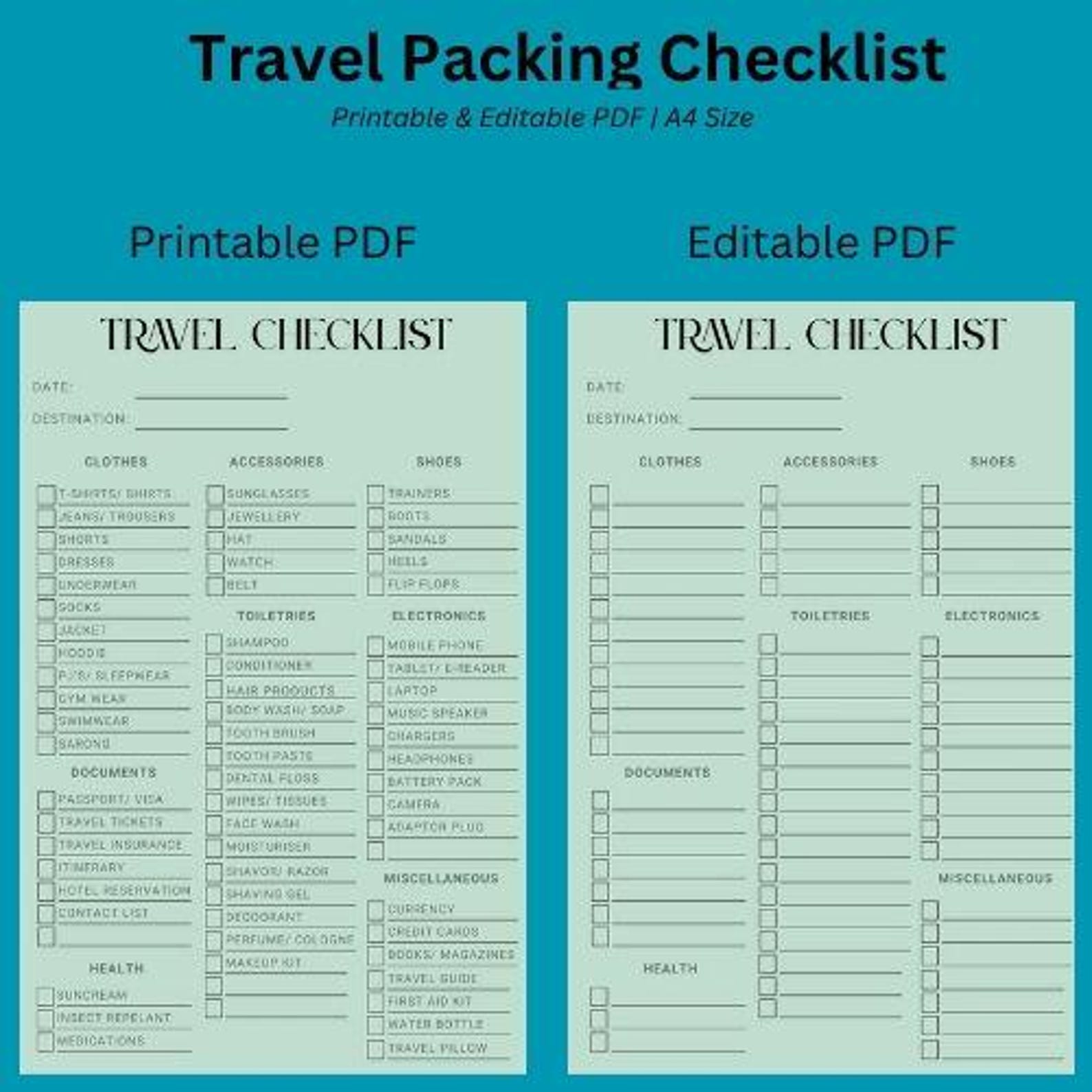 Travel Packing List – Printable and Editable Travel Checklist ...