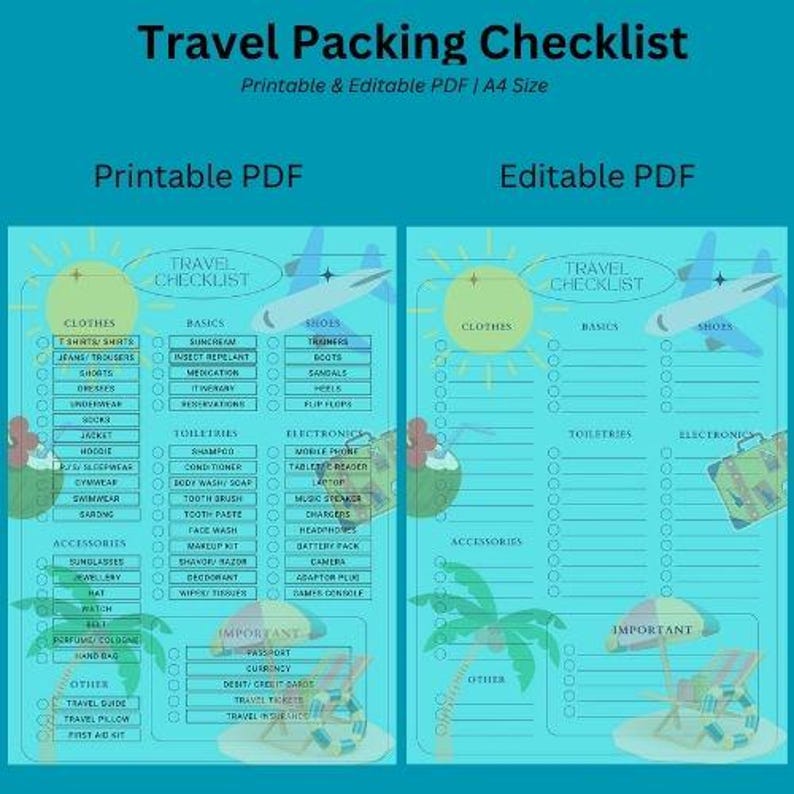 Editable Travel Packing List – Printable Travel Checklist & Vacation ...
