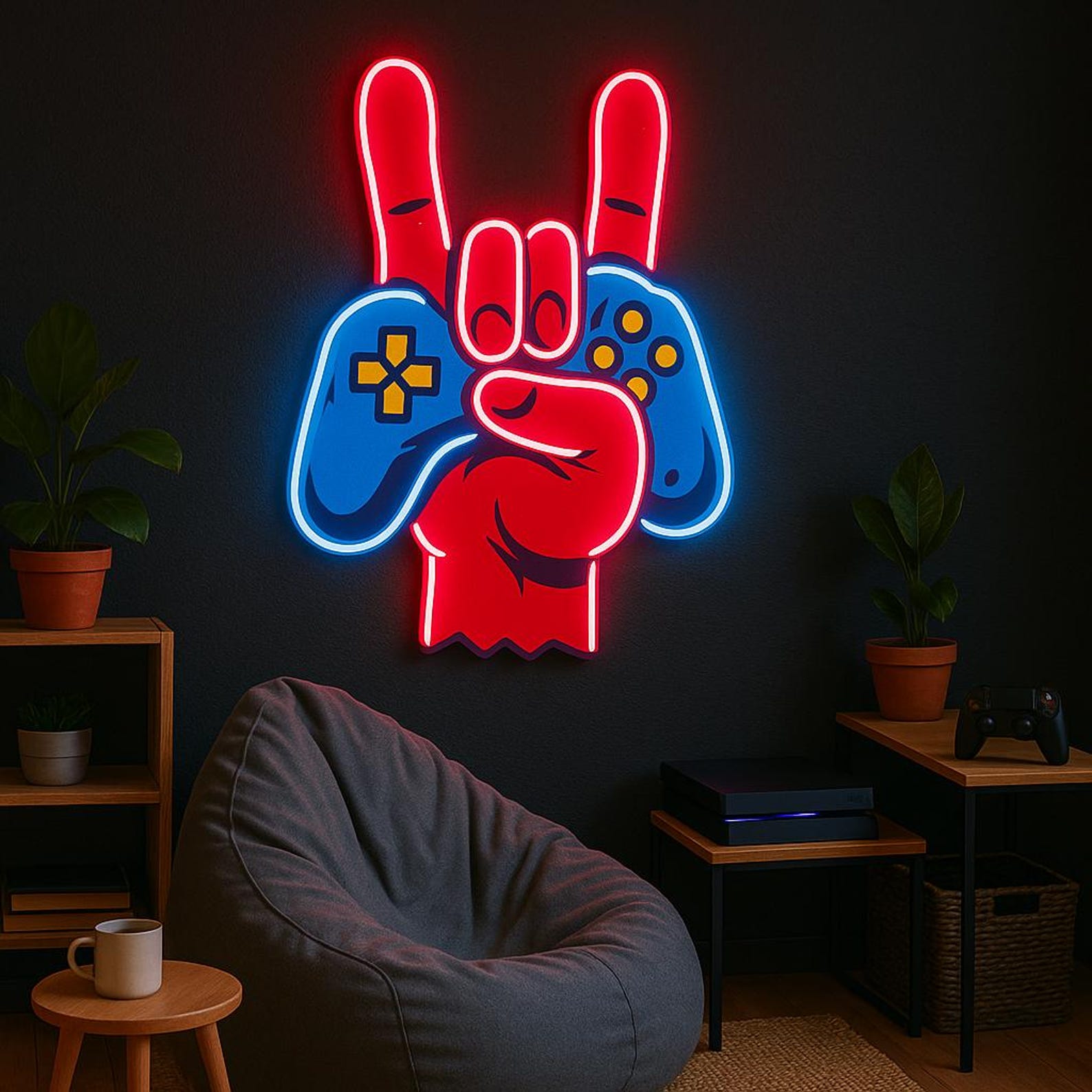 Gamer Hand Neon Sign, Rock On, LED Game Room Decor - Etsy