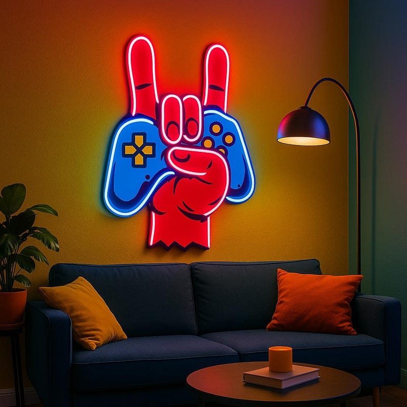 Gamer Hand Neon Sign, Rock On, LED Game Room Decor - Etsy
