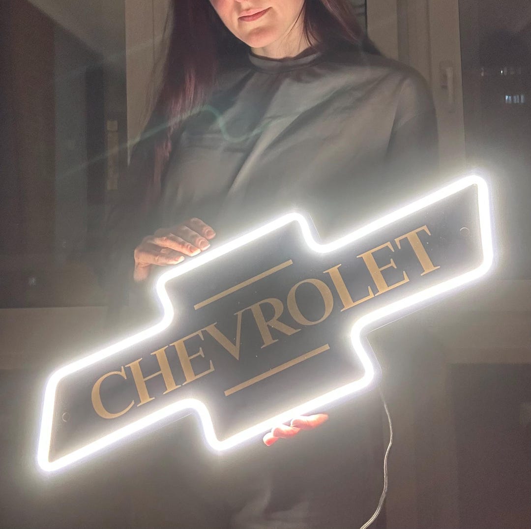 Chevrolet Neon Sign on MDF Base, LED Garage Wall Decor, Custom Car Sign ...
