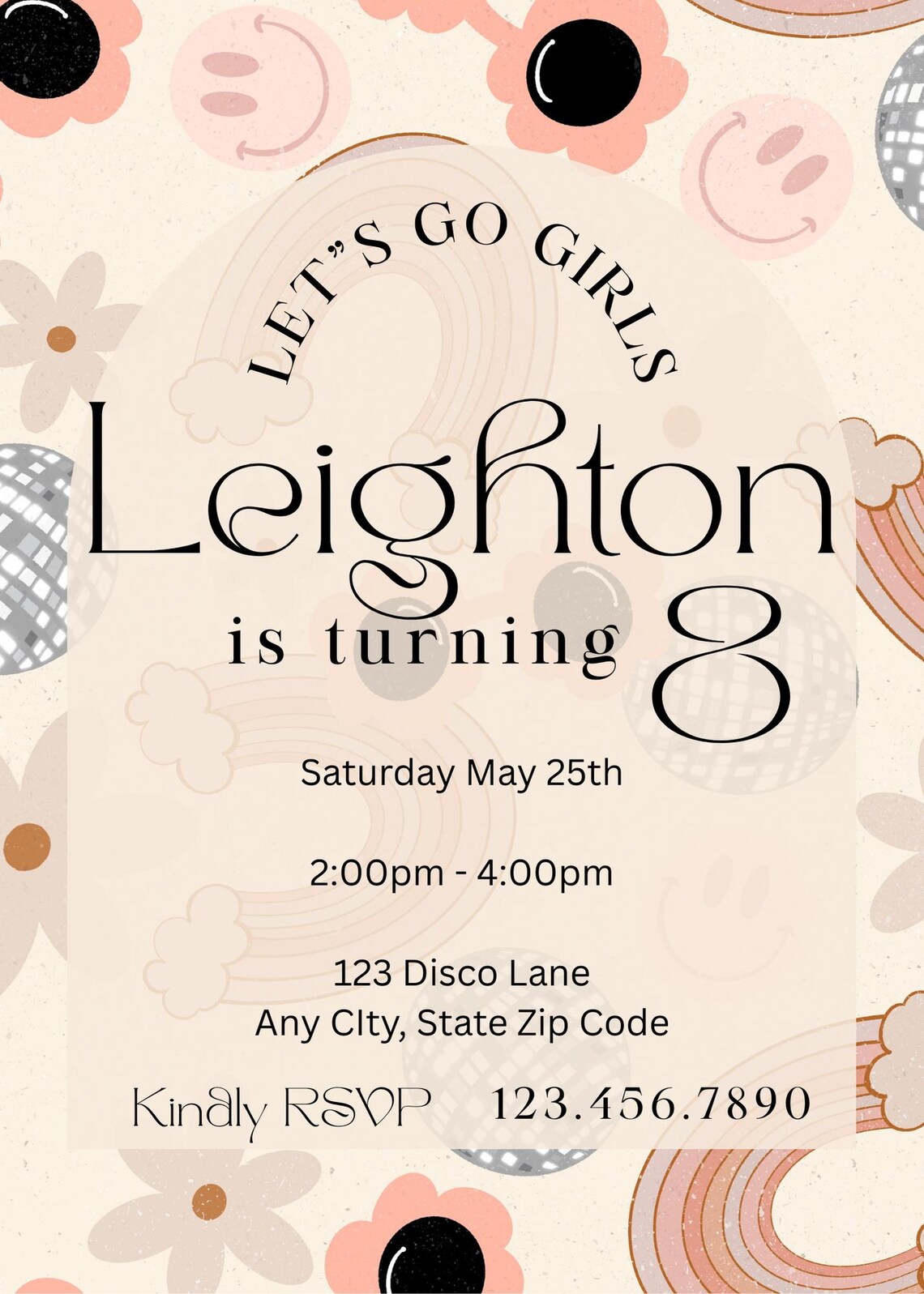 Boho Disco Invitation | DIY Printable Canva Template | Instant Download ...