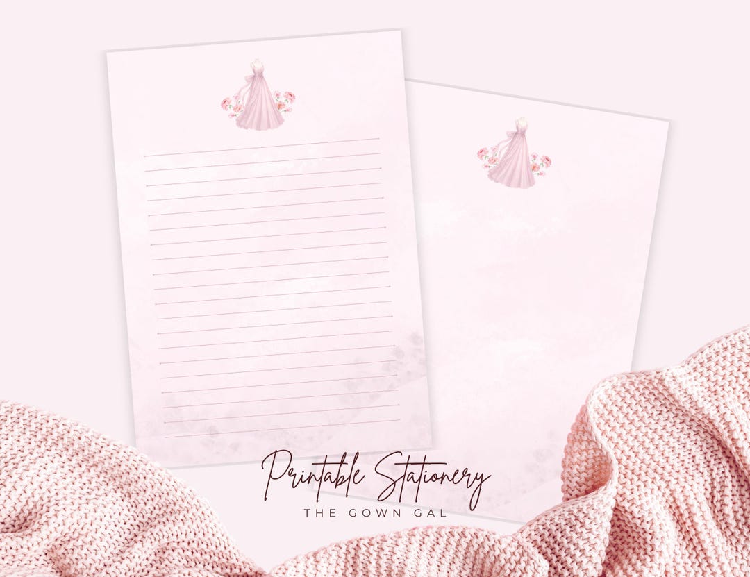 Elegant Pink Gown Printable Paper - A4 Printable Floral Stationery ...