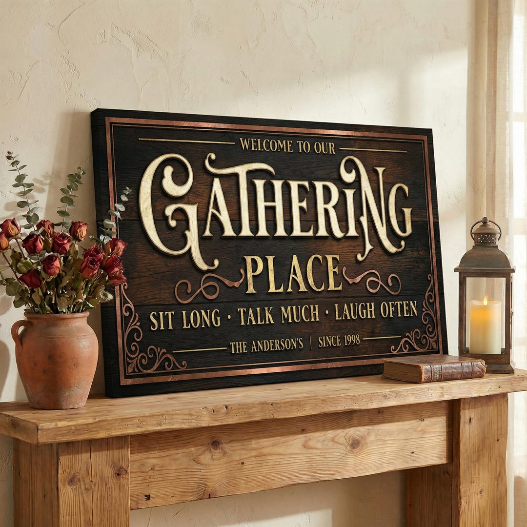 Personalized Gathering Place Canvas Sign, Farmhouse Kitchen Decor - Etsy