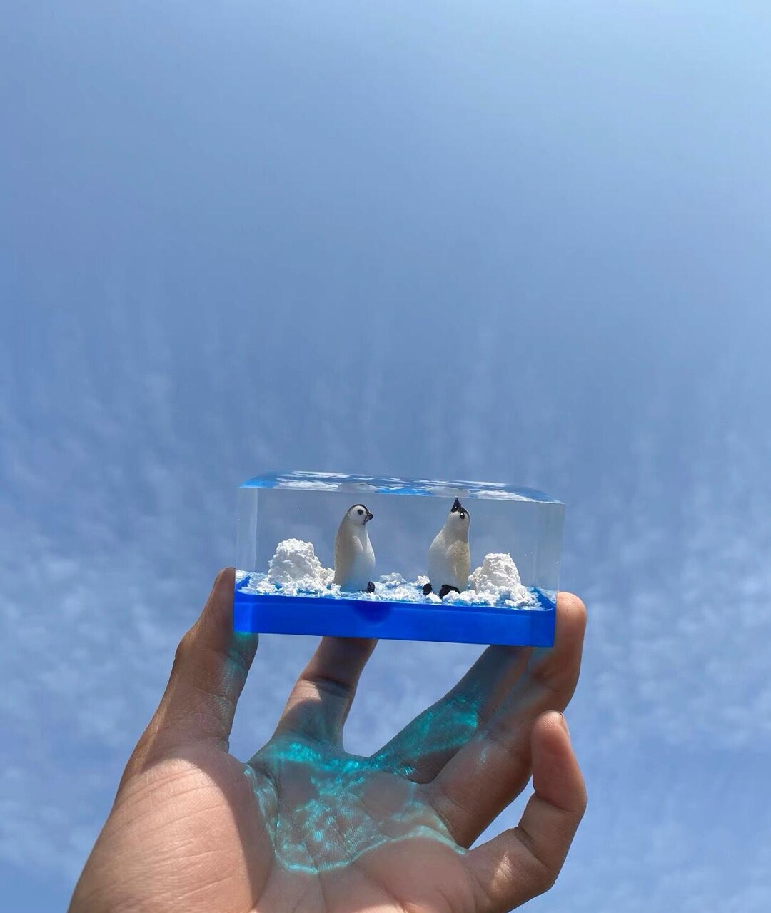 A Unique Handmade Cube With Two Loving Penguin Baby Figurines Inside ...