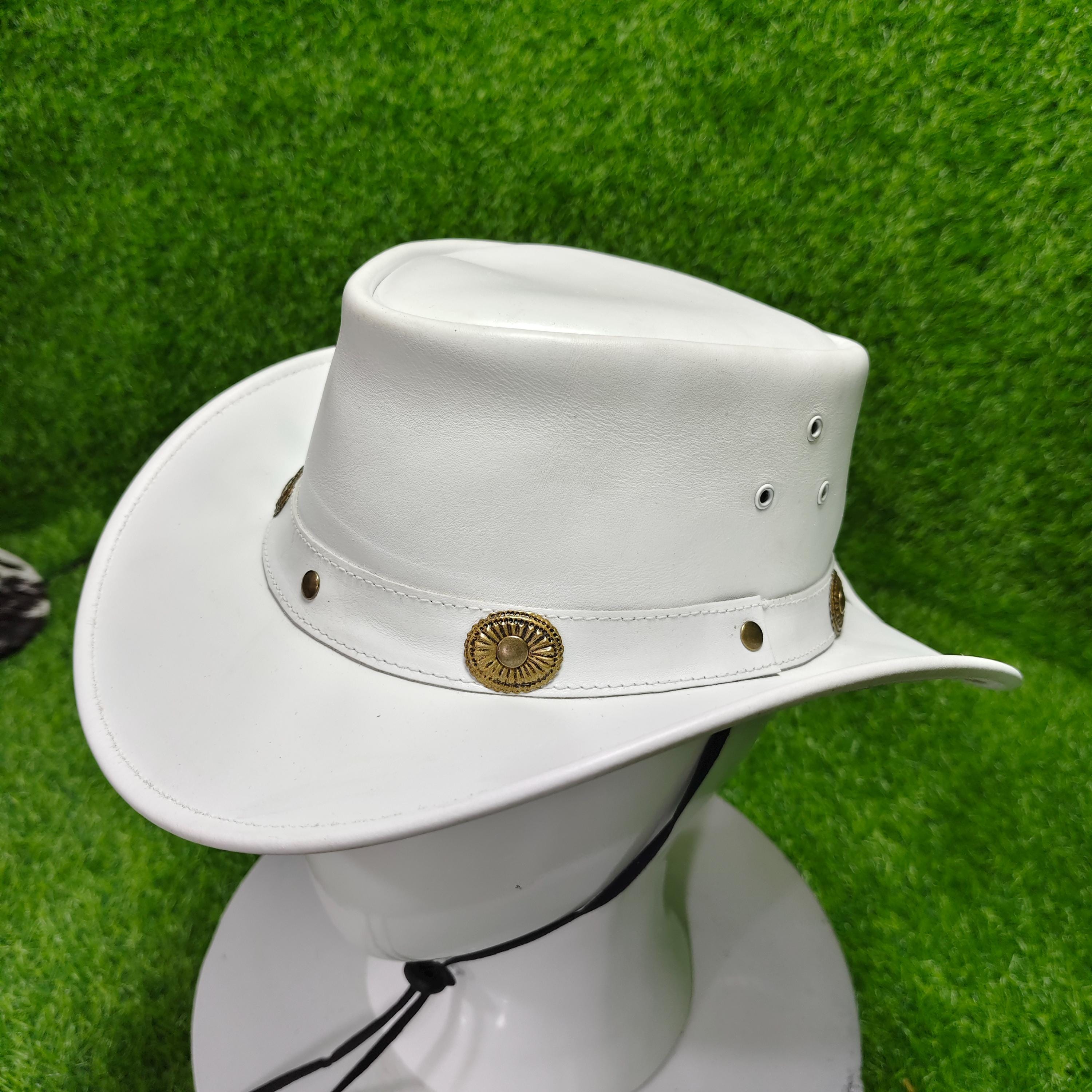 Handmade and Genuine White Leather Cowboy Hat for Men Western Style Braided Band Outdoor Ranch ...