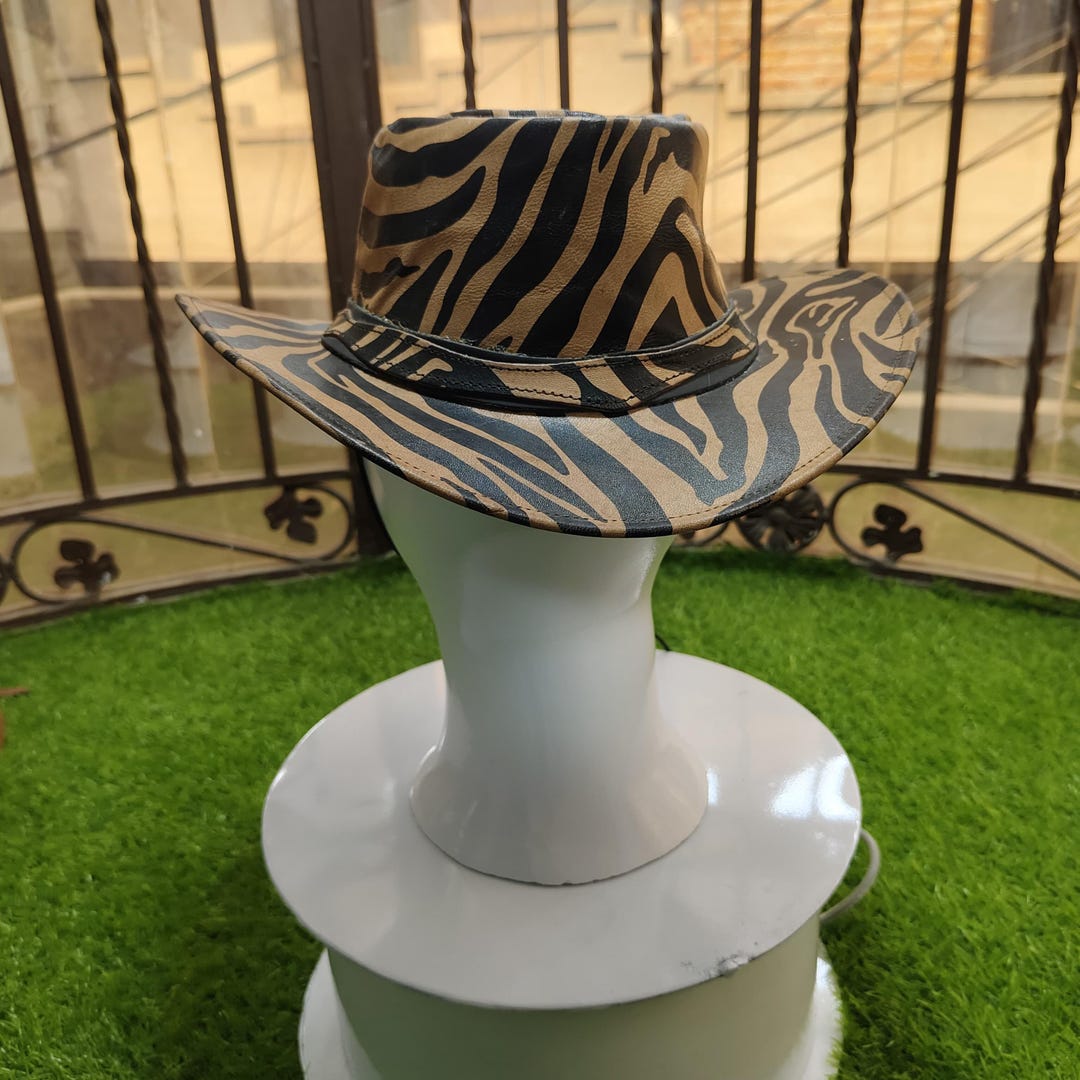 Leather Zebra Print Safari Hat: Wide Brim Jungle Explorer - Etsy