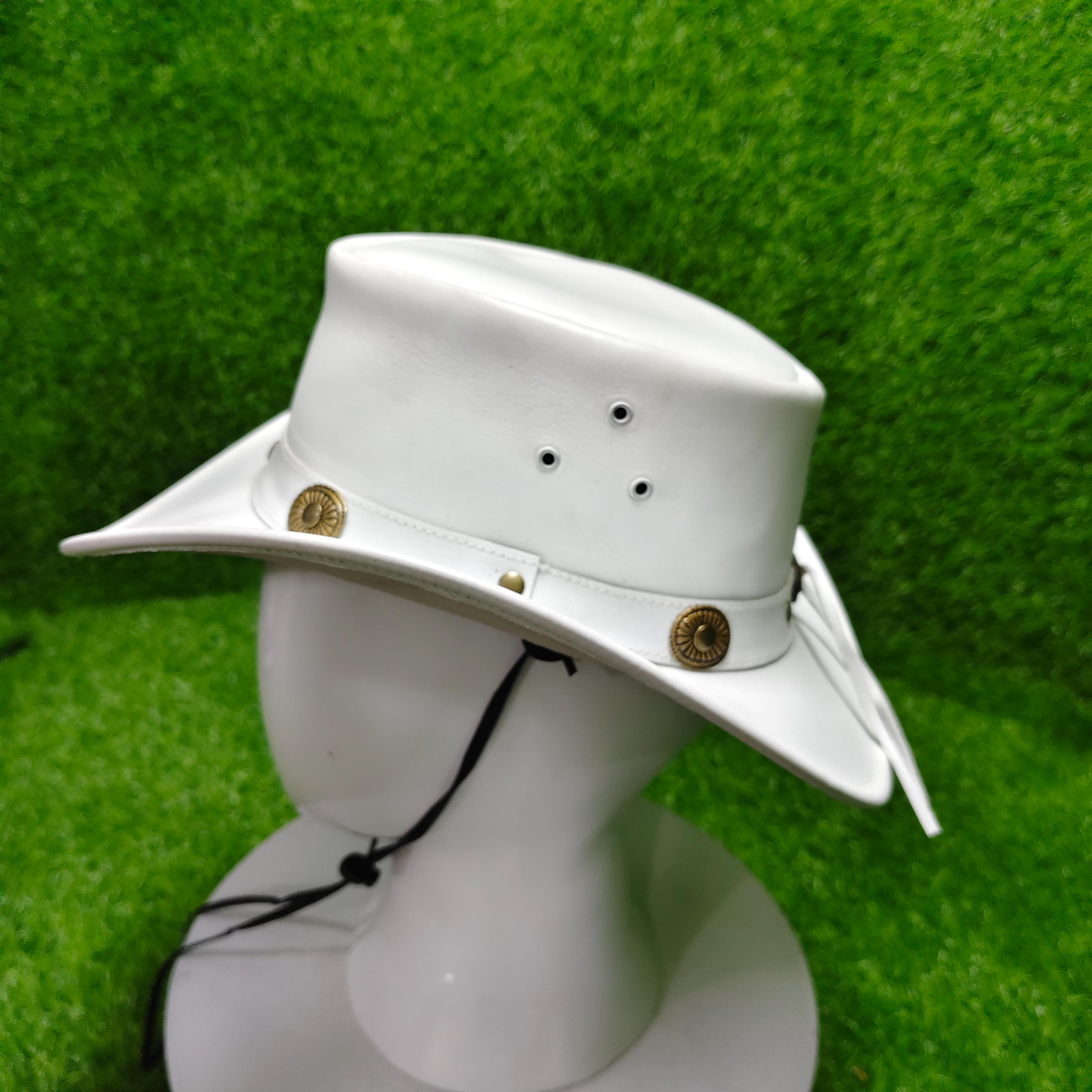 Handmade and Genuine White Leather Cowboy Hat for Men Western Style Braided Band Outdoor Ranch ...