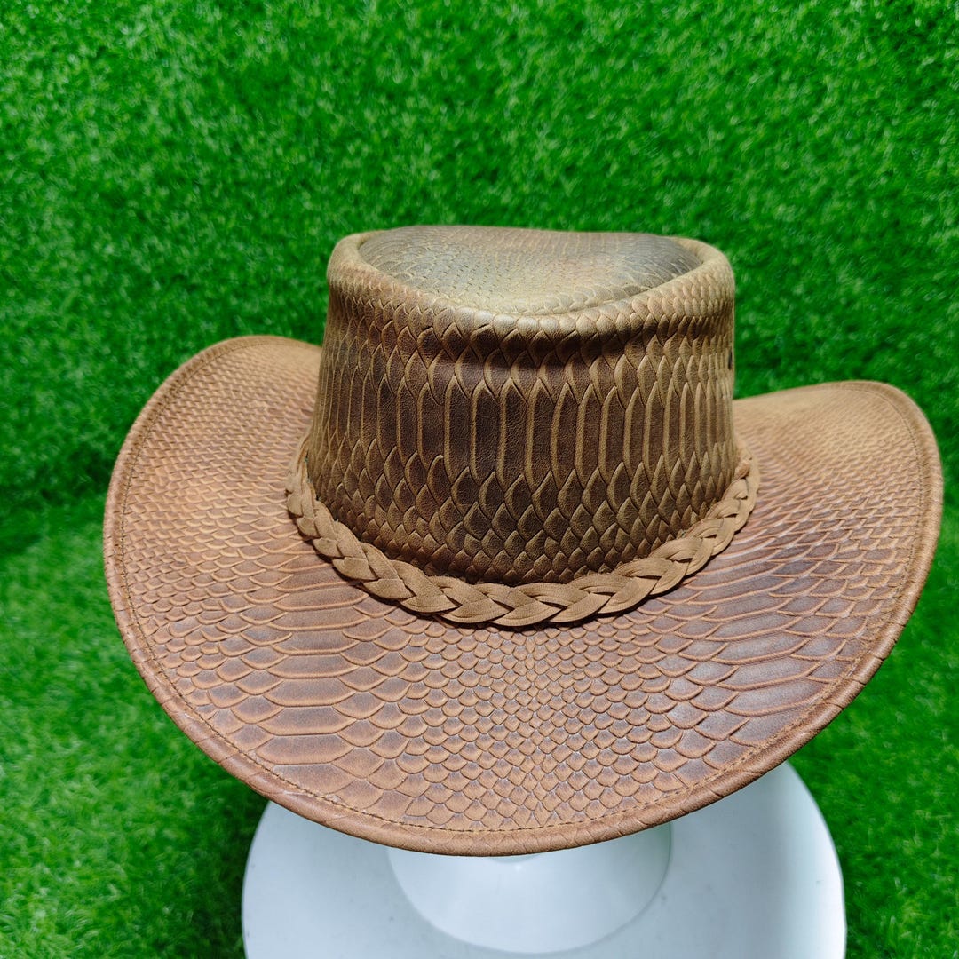 Faux Snakeskin Leather Outback Hat: Western Cowboy Style Wide Brim - Etsy