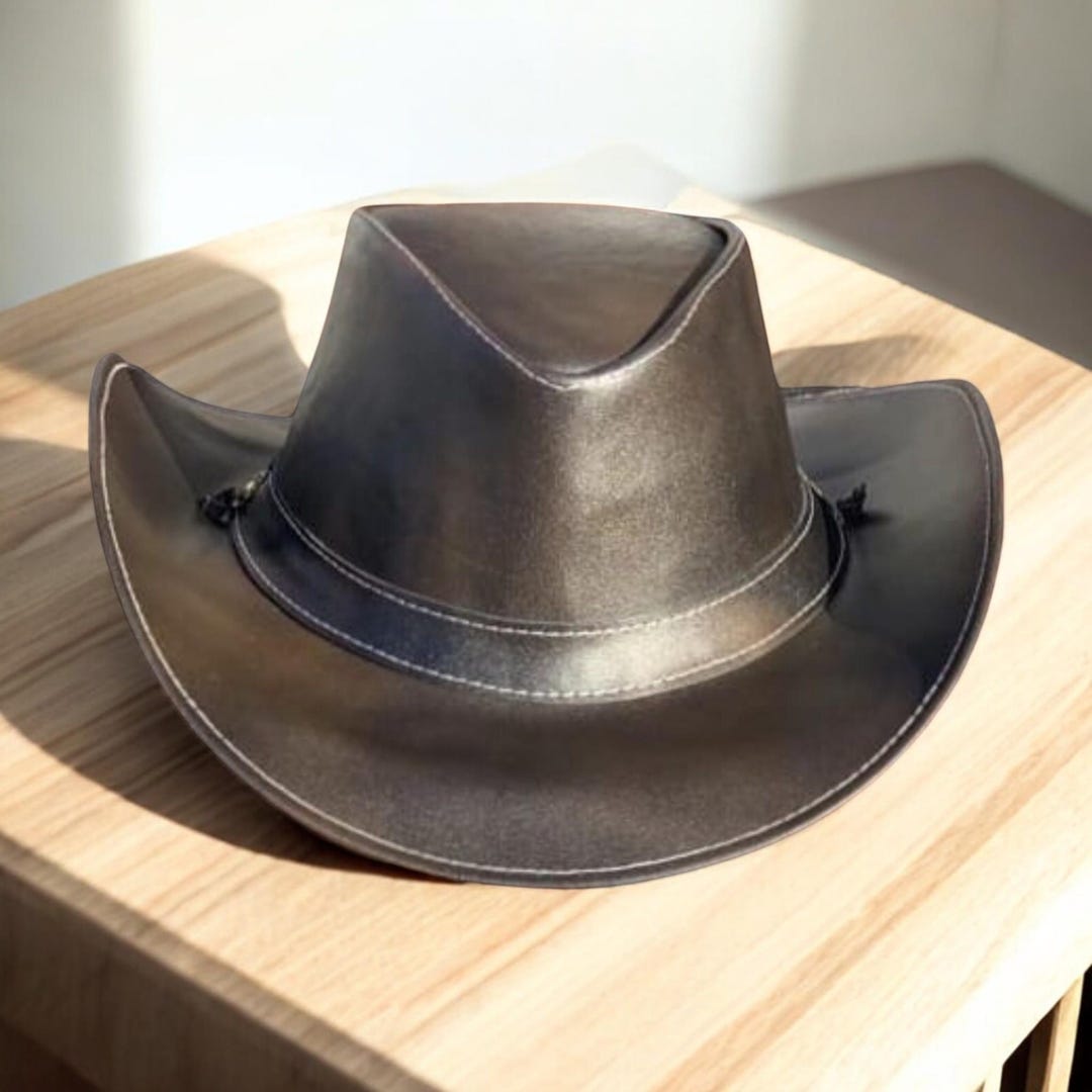 Handmade Brown Leather Outback Hat: Rustic Western Cowboy Style - Etsy