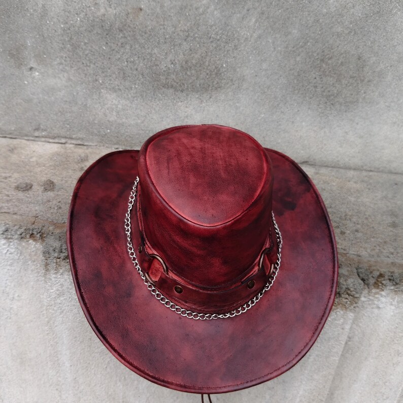 Handmade Red Leather Cowboy Hat: Steampunk Western Festival Costume - Etsy