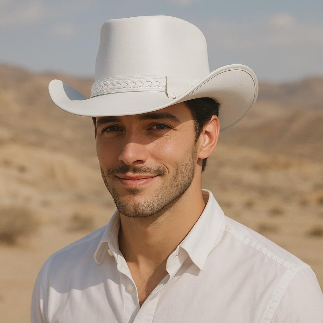 Handmade and Genuine White Leather Cowboy Hat for Men Western Style ...