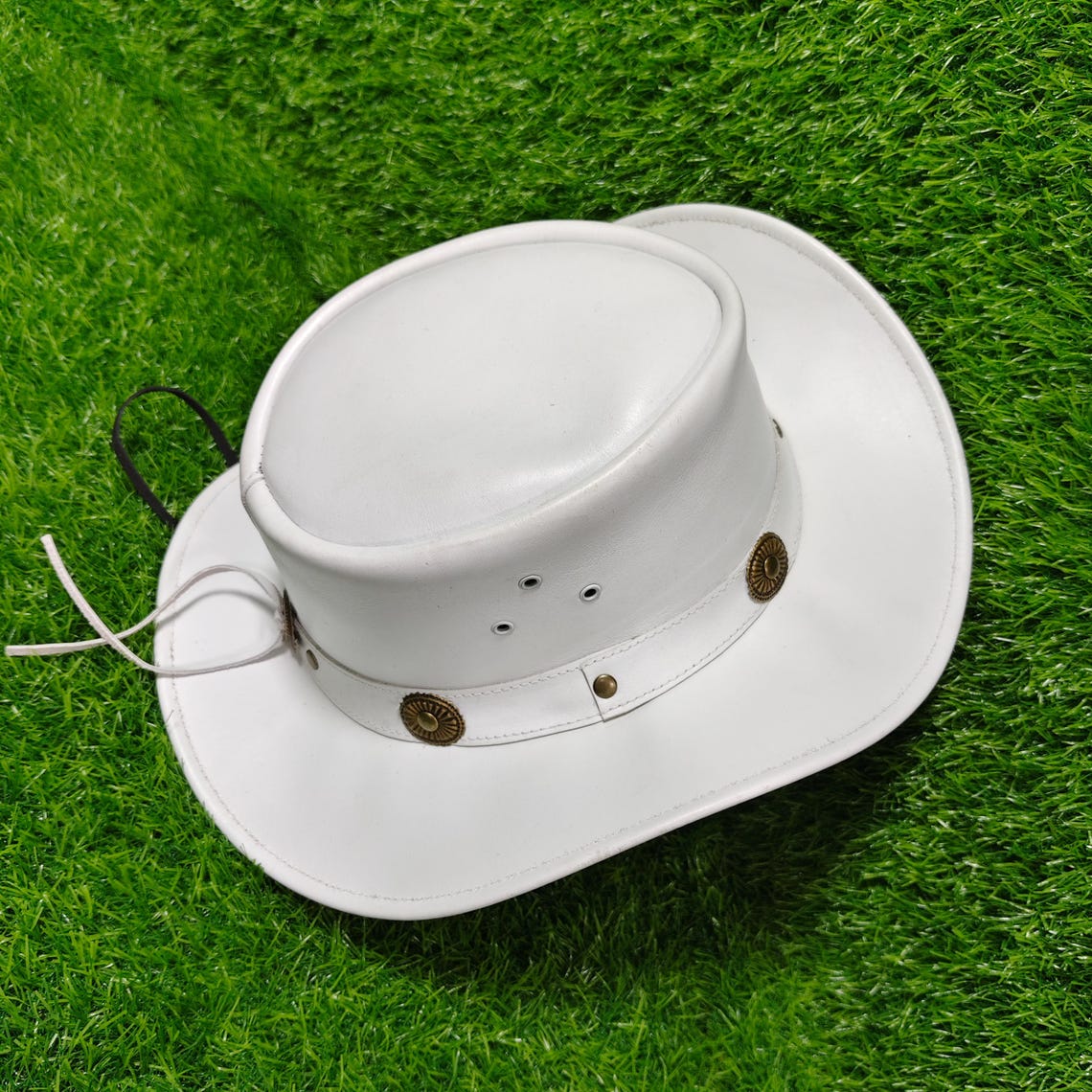 Handmade and Genuine White Leather Cowboy Hat for Men Western Style Braided Band Outdoor Ranch ...