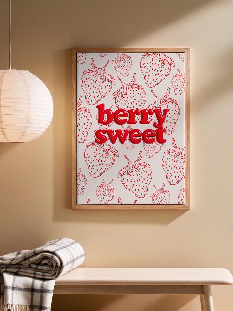 Berry Sweet Strawberry Printable Wall Art, Cute Fruit Poster, Playful ...