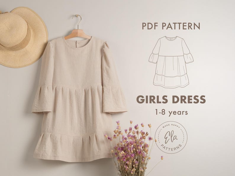 Girls Linen Dress PDF Sewing Pattern | Baby Toddler Girl Dress 1-8Y ...