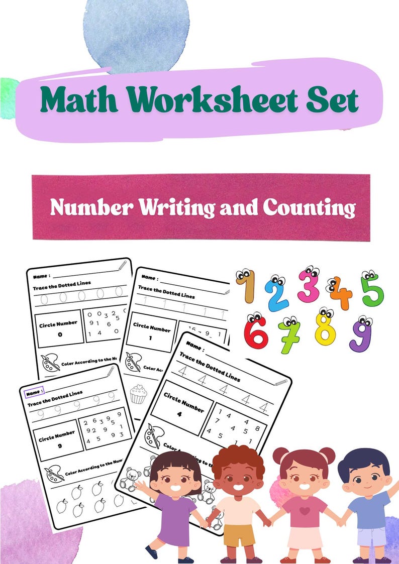 Math Worksheet Set: Number Writing and Counting Practice for Preschool ...
