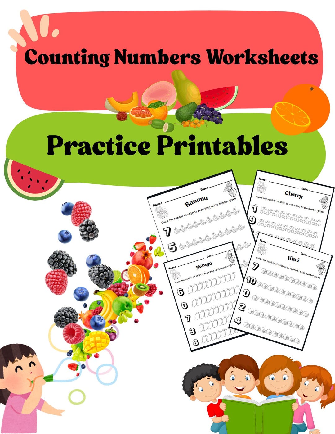 Counting Numbers Worksheets - (fun Fruit Theme) for Preschool ...