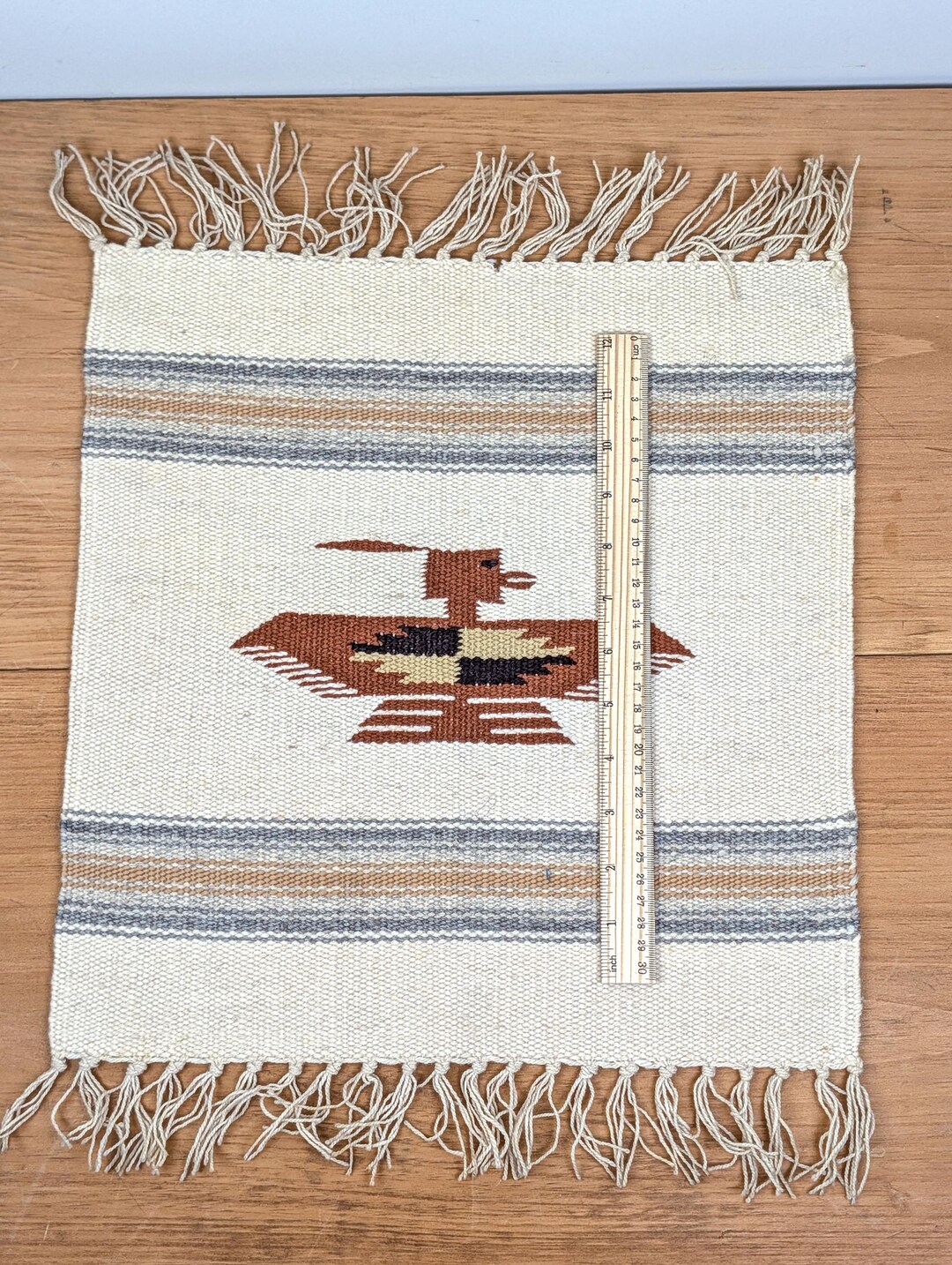 Vintage Wool Rug 10x10 Thunderbird Handwoven Tapestry Earth Tone Boho ...
