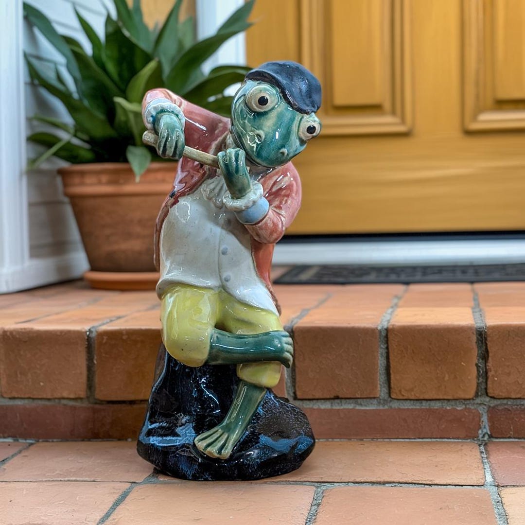 Musician Frog Majolica Pottery Playing Flute Figure Multi Color 10 ...