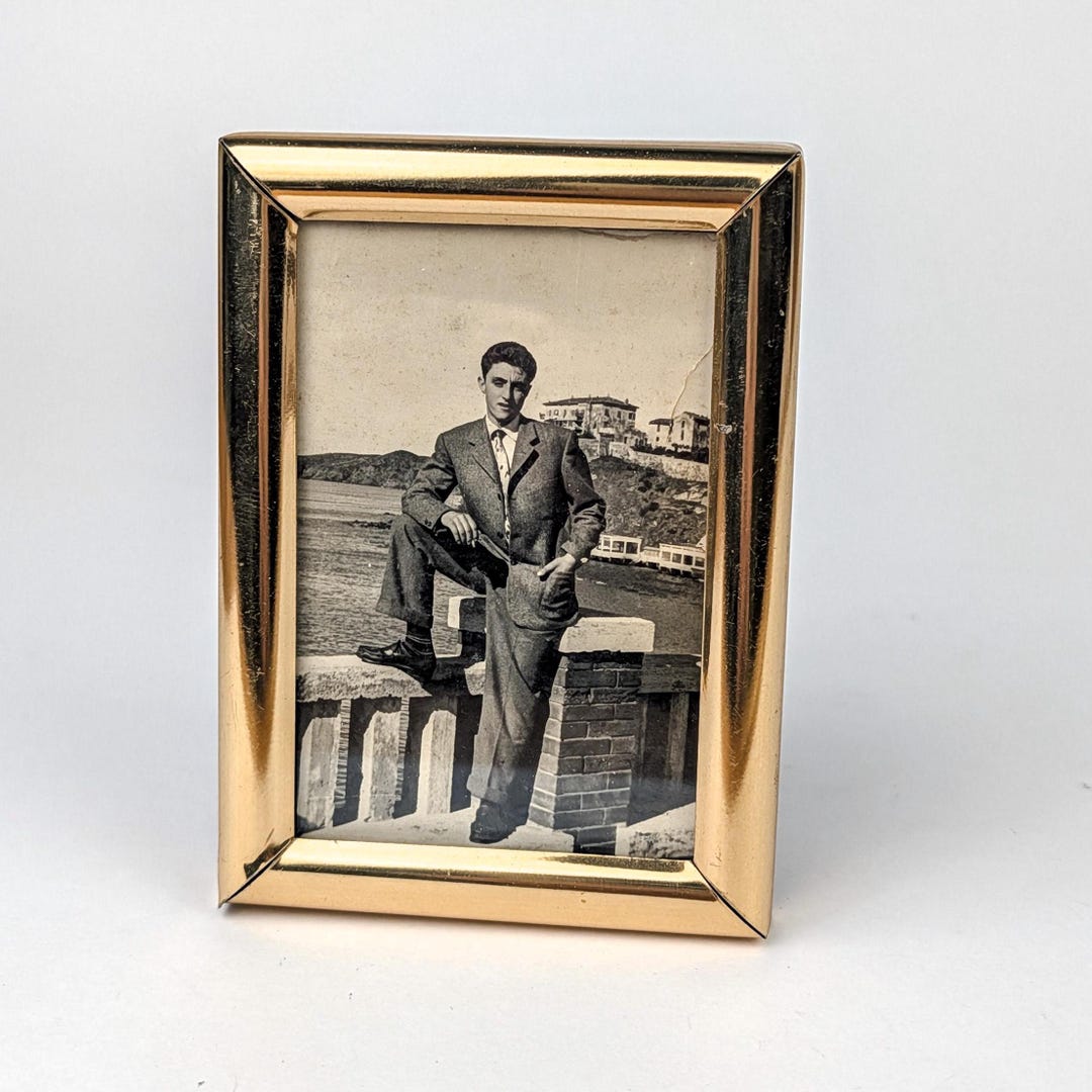 Authentic Vintage Photo in Gold Tone Frame - Dapper Man on Italian ...