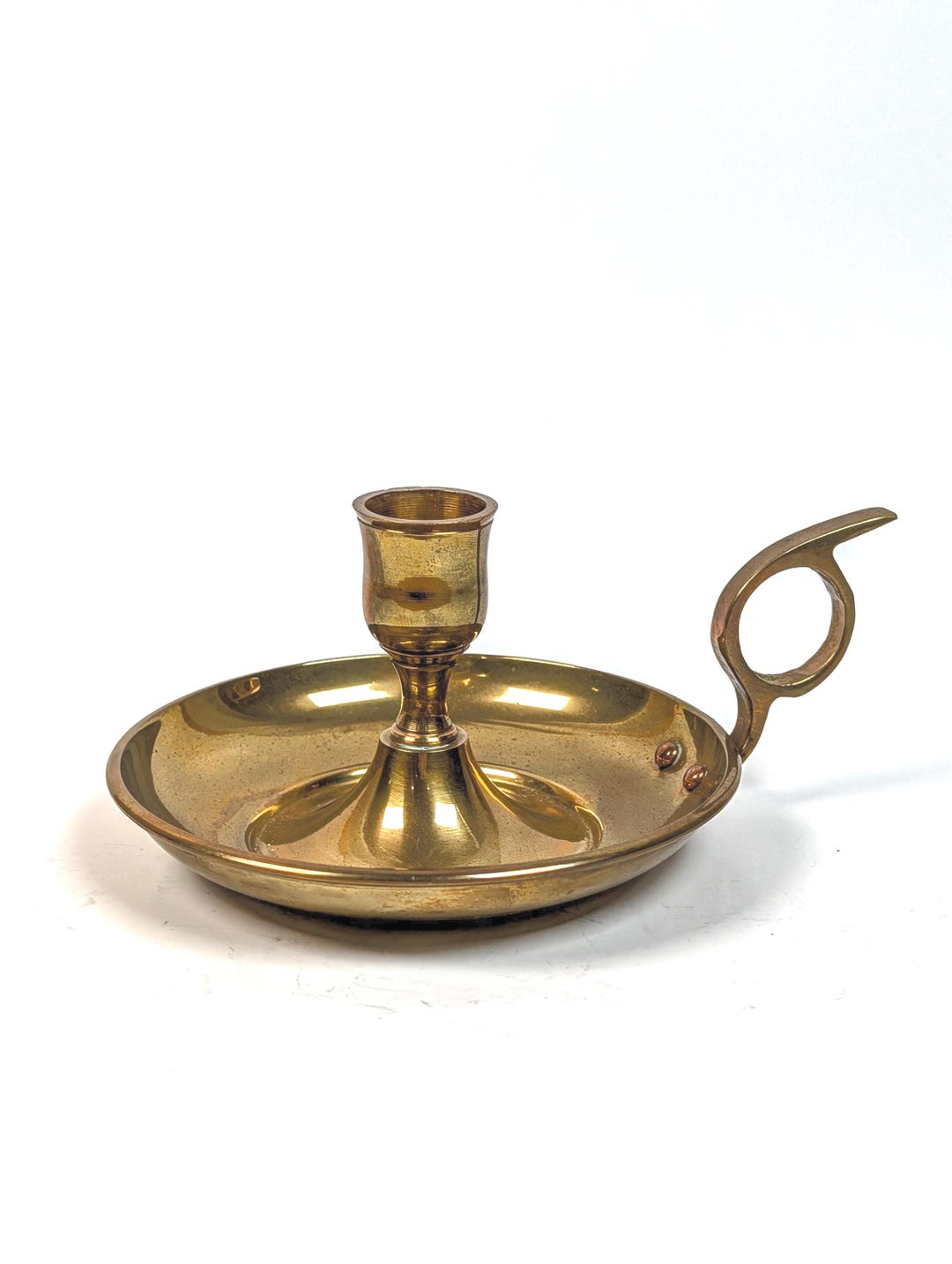 Vintage Solid Brass Candle Chamberstick | IMA Made in India Finger Loop ...