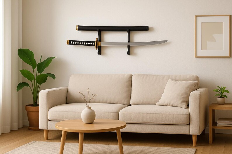 Wall-mounted Sword Holder - Double Tier Katana Rack - Wooden Samurai ...