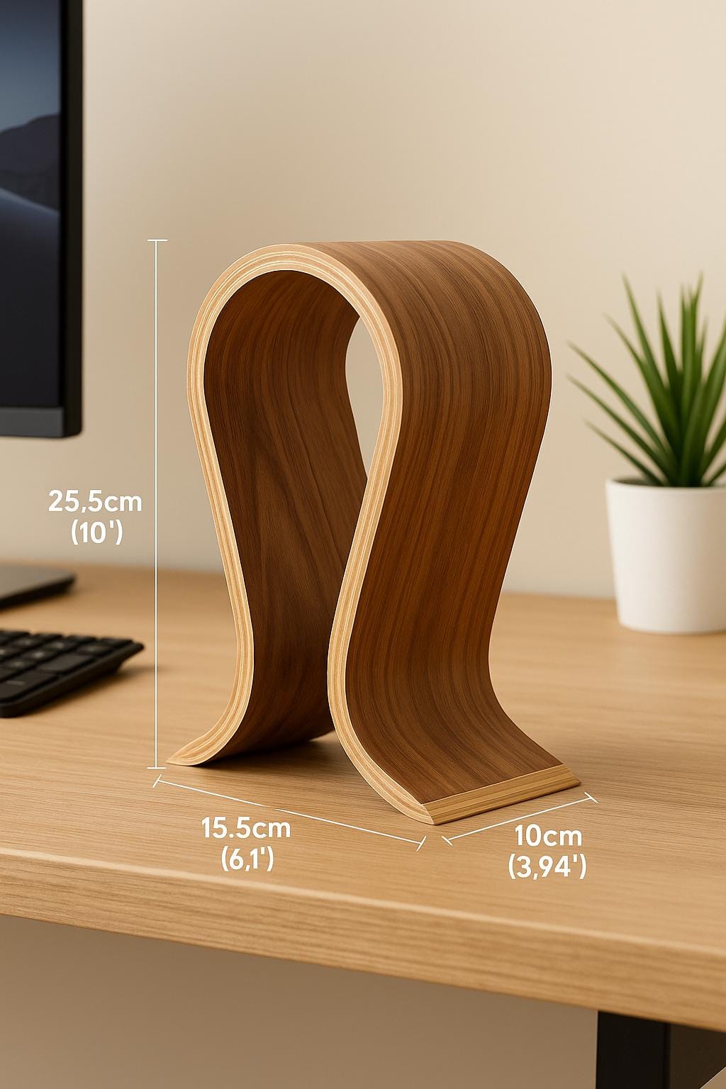 Elegant Wooden Headphone Stand – U-shaped Walnut Display for Desk or ...