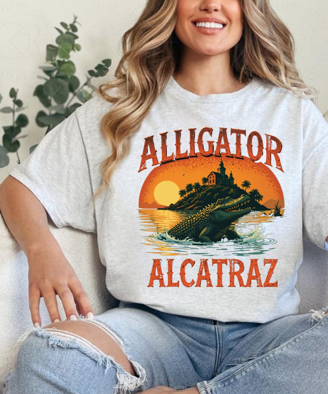 Alcatraz Alligator Retro Sunset T-shirt | Cool Prison Gator Gift ...