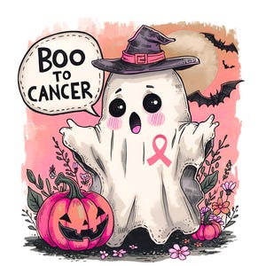 Boo to Cancer Ghost Png| Pink Ribbon Halloween Design | Breast Cancer ...
