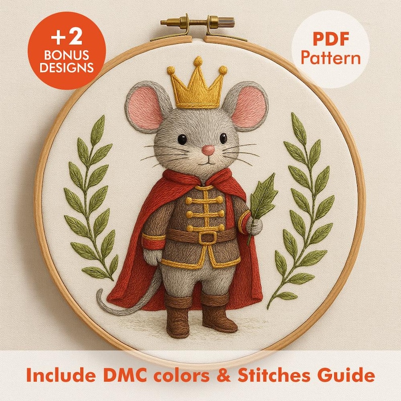 Royal Mouse Embroidery Pattern PDF | Nutcracker Mouse King Christmas ...