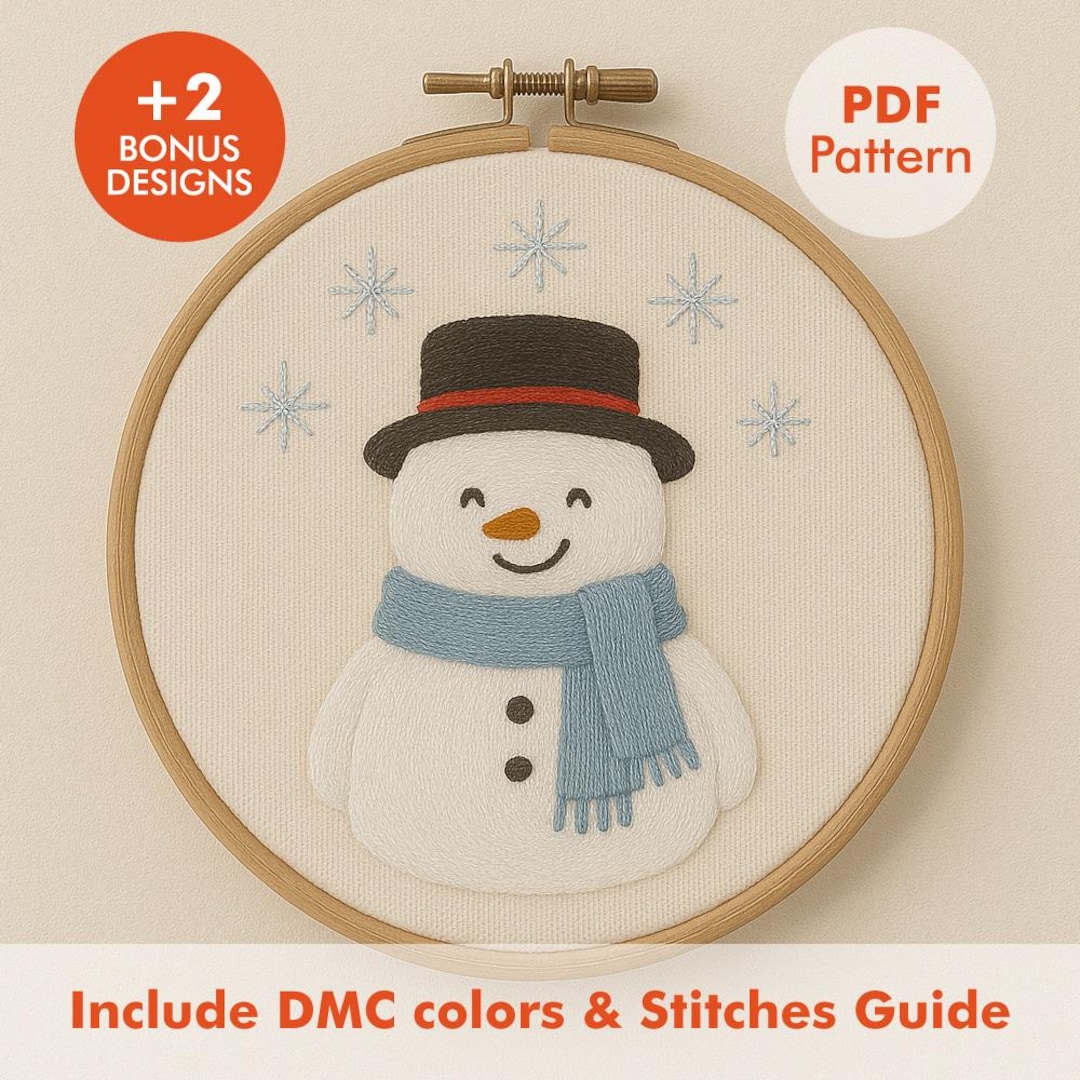 Snowman Embroidery Pattern – Winter Snowman PDF With DMC Colors - Etsy