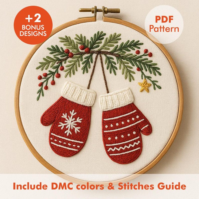 Christmas Mittens Embroidery Pattern PDF - Etsy