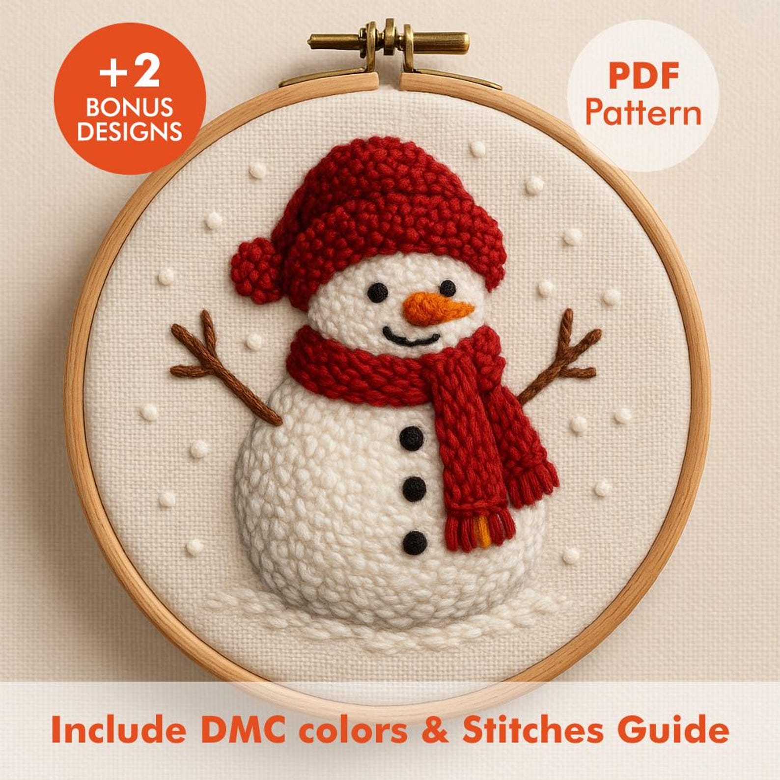Snowman Embroidery Pattern PDF Festive Home Decor Holiday Needlework ...