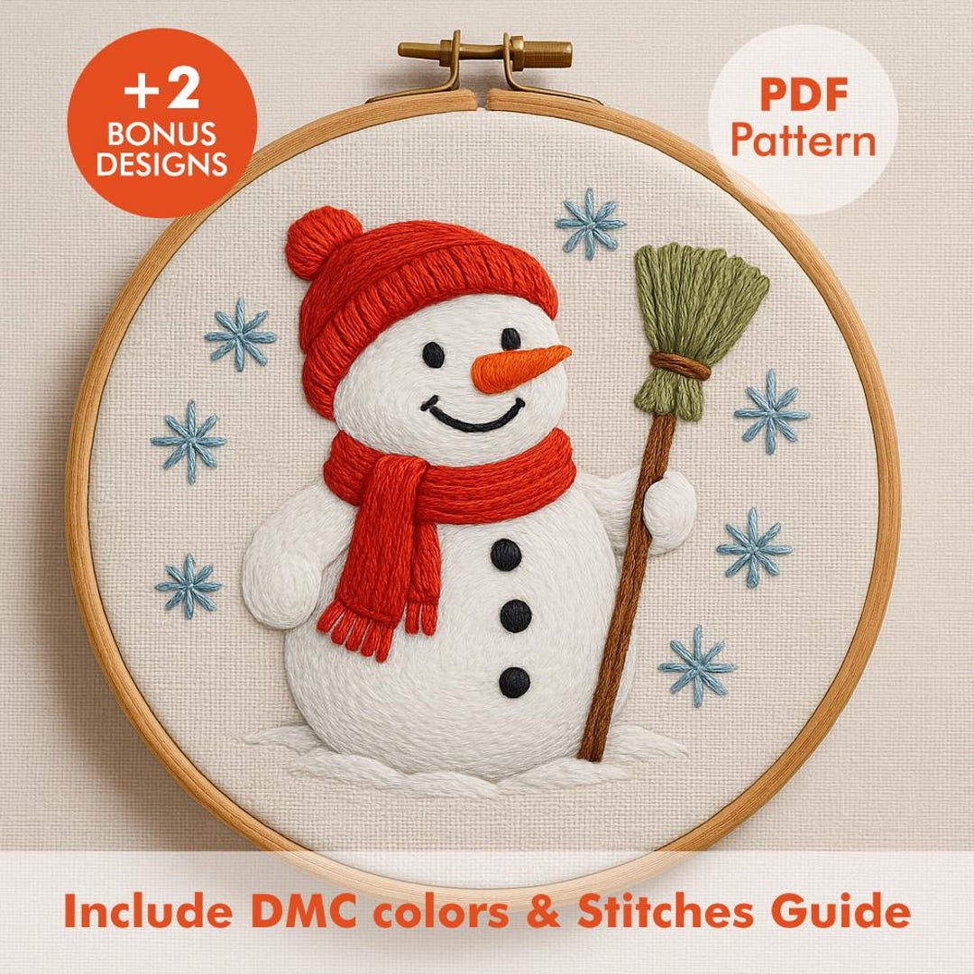 Snowman Embroidery Pattern PDF – Winter Snowman With Broom - Etsy