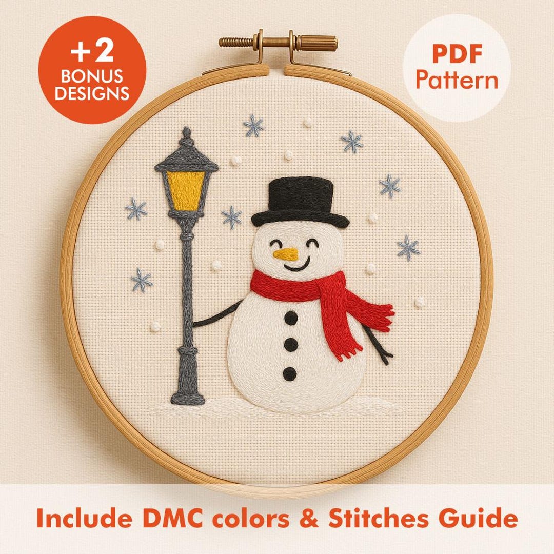 Snowman Embroidery Pattern PDF – Winter Snowman With Lamp Post - Etsy