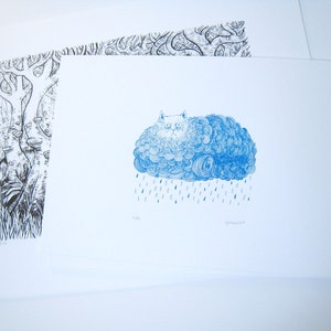 Grumpy Rainy Cat Cloud in Blue Screen Print - Etsy